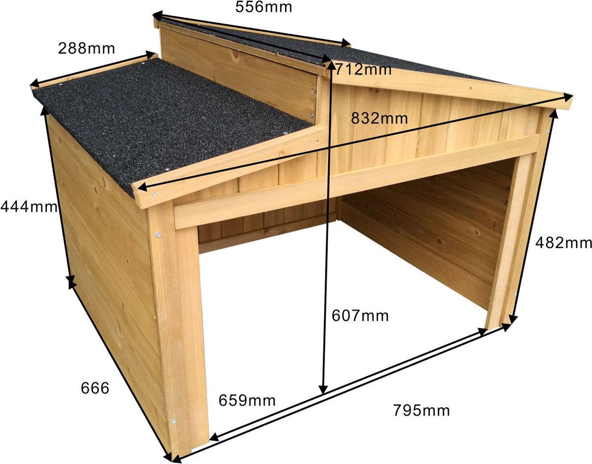 Wildanger robotmaaier houten garage met schuin dak grasmaaier 66,6x79 ...