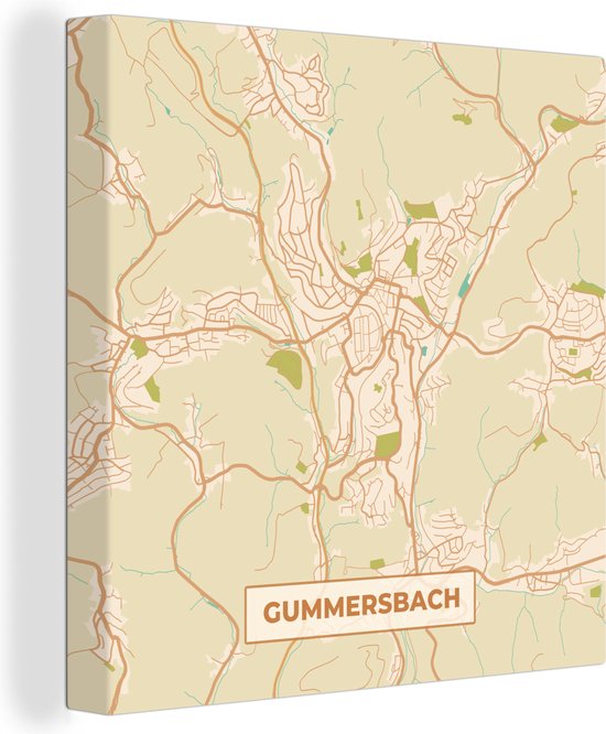 Canvas Schilderij Plattegrond - Gummersbach - Stadskaart - Vintage ...