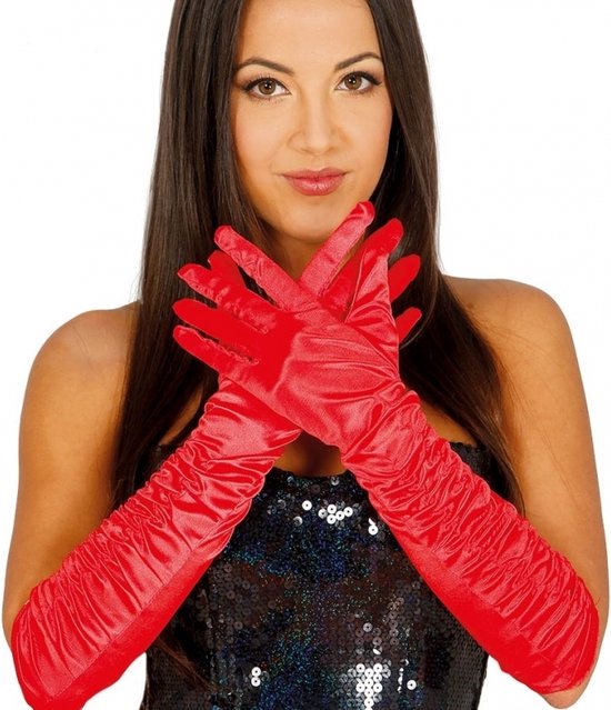 Gala handschoenen met plooien - rood - lang model - satijn - one size | bol