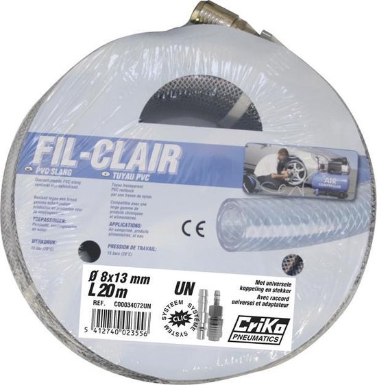 CriKo persluchtslang voor compressor - 20 meter - Transparant - Ø 14 x ...