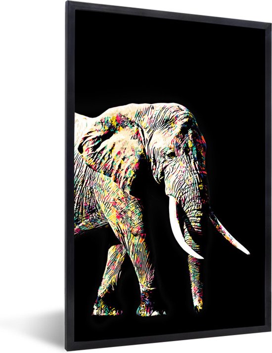 Fotolijst incl. Poster - Olifant - Zwart - Kleuren - 80x120 cm ...