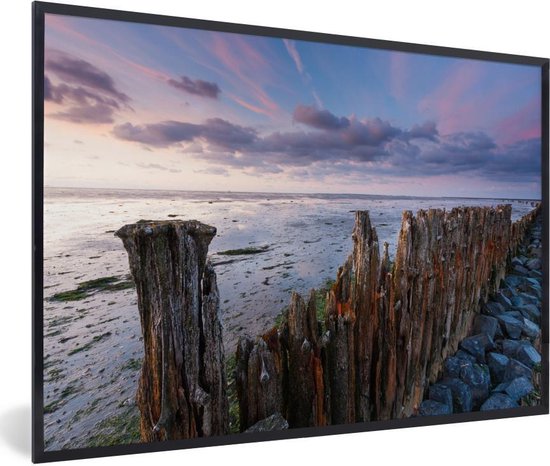Fotolijst incl. Poster - Palen in de Waddenzee bij Moddergat - 60x40 cm ...