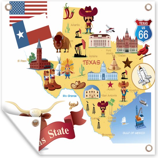 Muurdecoratie buiten Een cartoonillustratie van een kaart van Texas ...