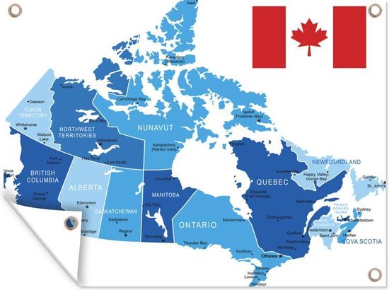 Muurdecoratie buiten Illustratie van een blauwe kaart van Canada ...