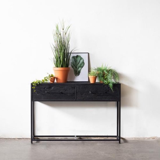 Sidetable Zwart - Mangohout - 2 Lades - 120cm - Tafel Pure Black - Giga ...