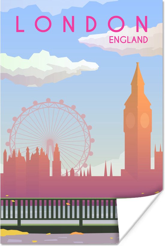 Poster tekening van de skyline van Londen, Engeland - 80x120 cm | bol.com
