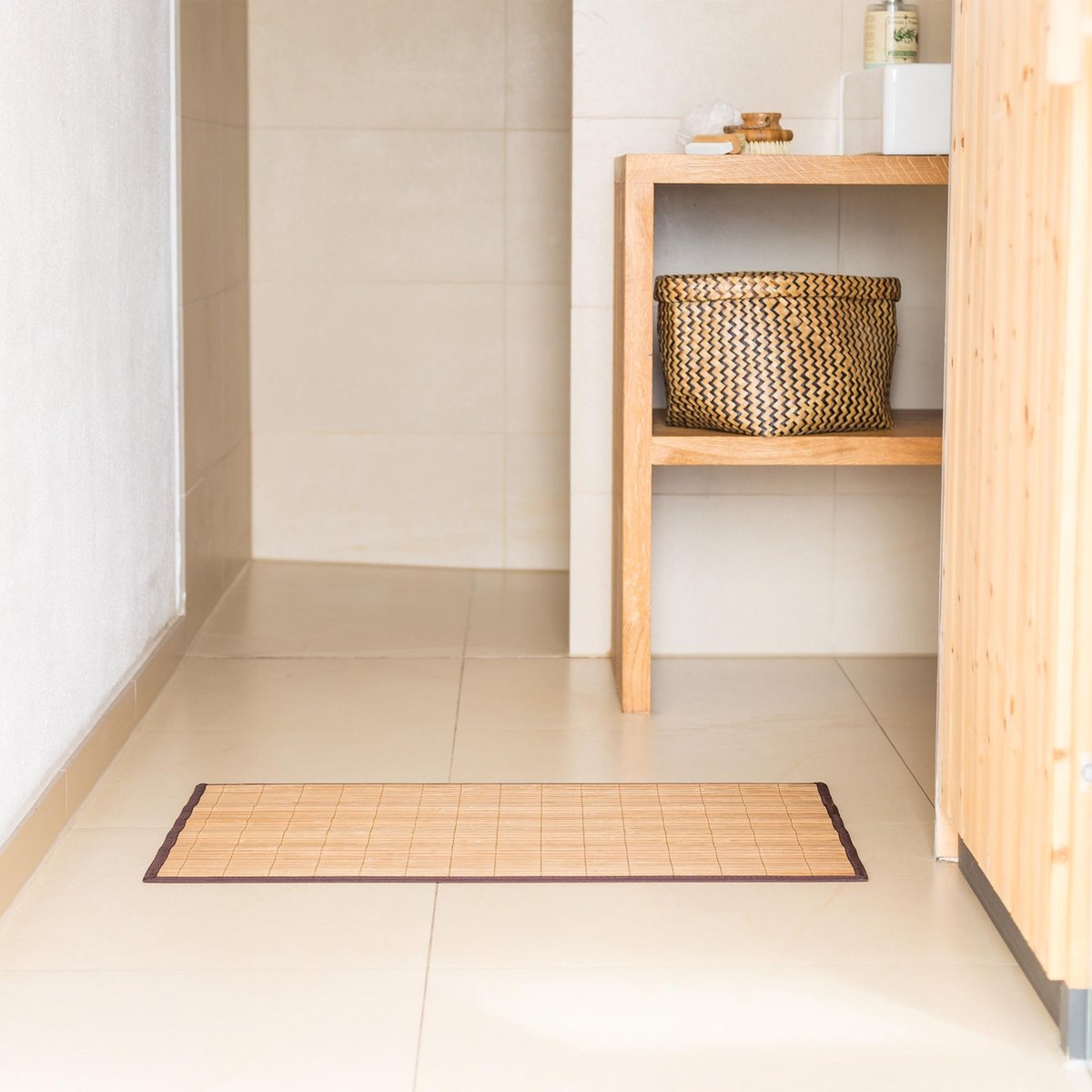 Relaxdays badmat bamboe - douchemat antislip laag - houten douchemat ...