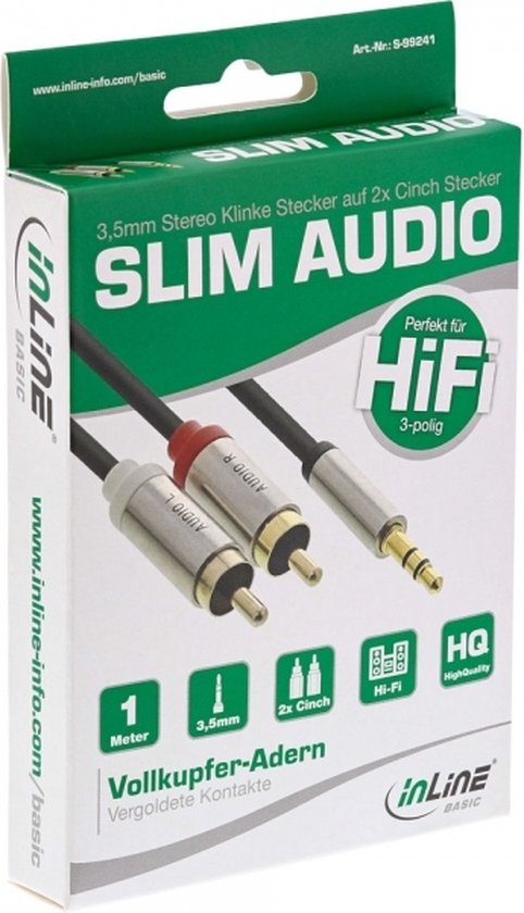 InLine 3,5mm Jack - Tulp stereo audio slim kabel - 1 meter | bol