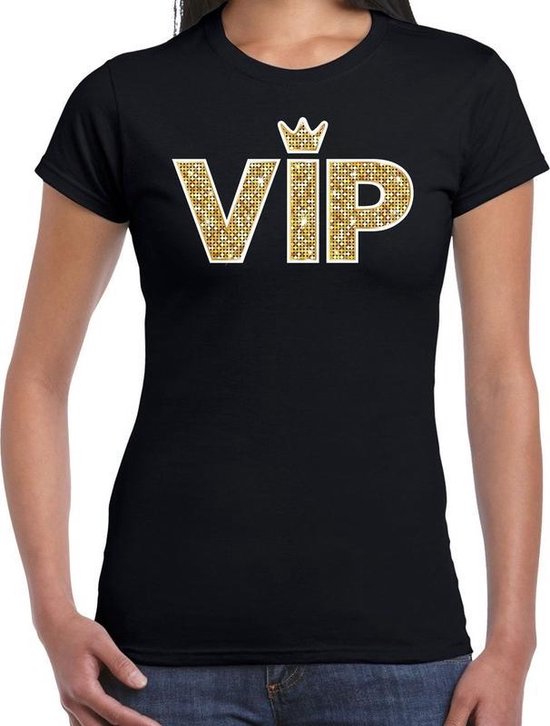 VIP goud glitter and glamour tekst t-shirt zwart voor dames - fun ...