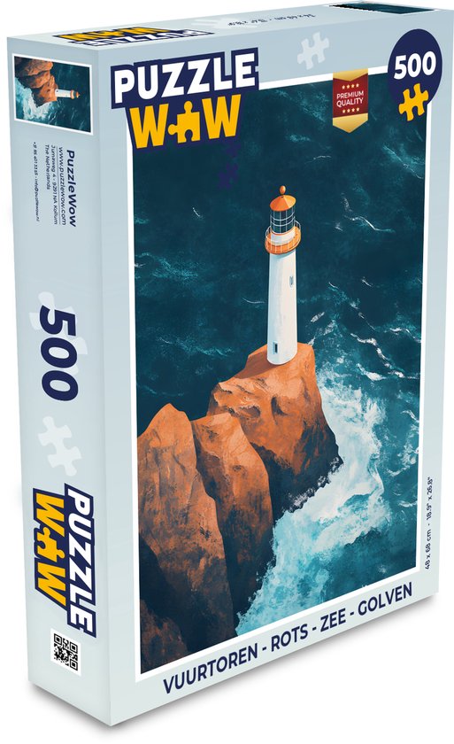Puzzel Vuurtoren - Rots - Zee - Golven - Legpuzzel - Puzzel 500 stukjes ...