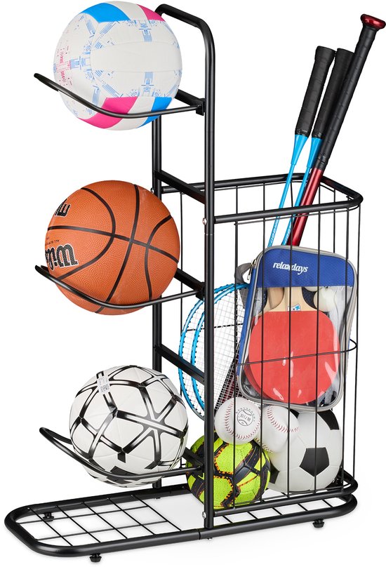 ballenrek - 3 afneembare balhouders en mand - voetbal - zwart | bol