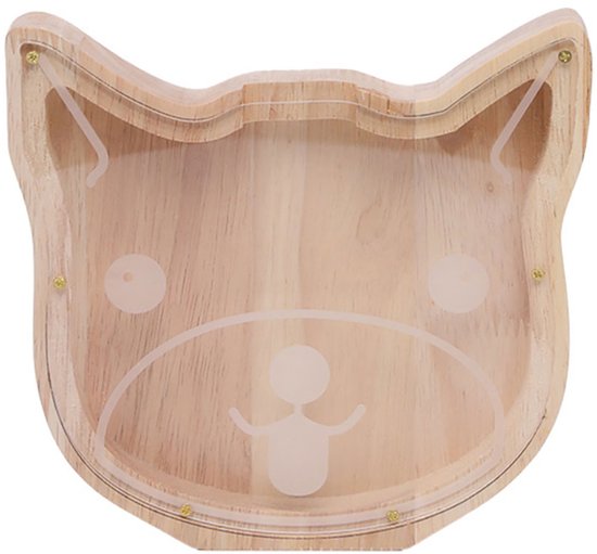 TechKidz, Houten Spaarpot Kattenkop met plexiglas voorkant, Beige | bol
