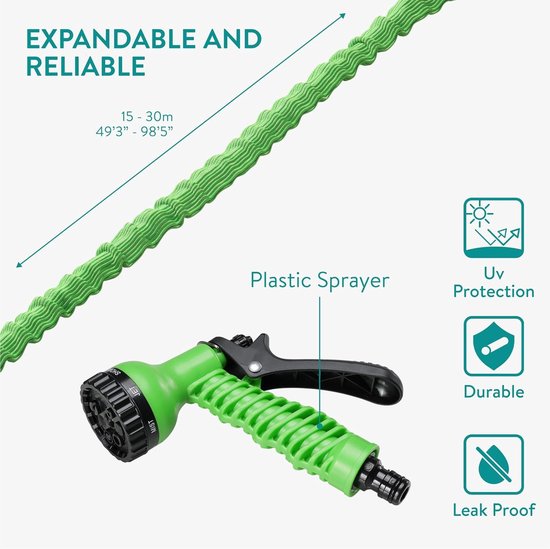 Garden Hose - Flexible 15 to 30 m - Stretchable Water Hose with 7-Function Spray... | bol