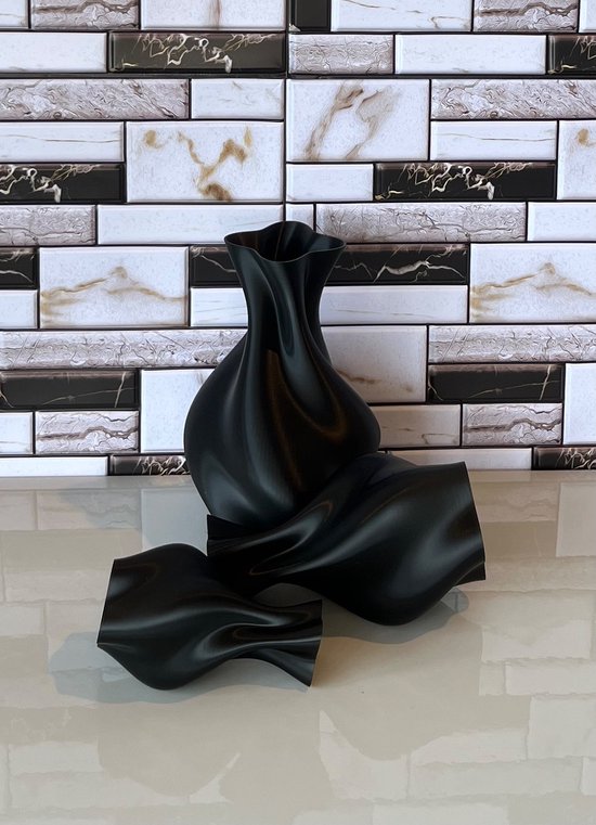 Studio Vaseo Quatro Flowa Zwart – Set van 3 Design Vazen – 3D Geprint ...