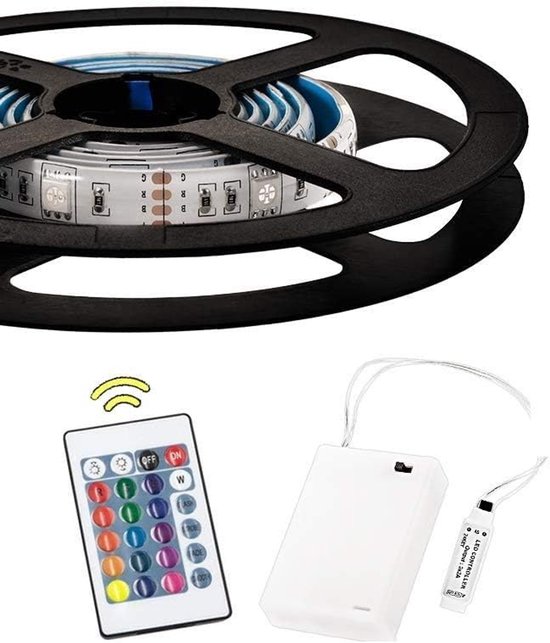 Flexibele 1m RGB LED Strip met Batterij en 24 Toetsen Afstandsbediening ...