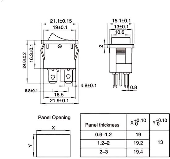 Mini ON/Off rocker switch - 20 stuks - 2 pin - AC 6A -10A 125V -250V ...