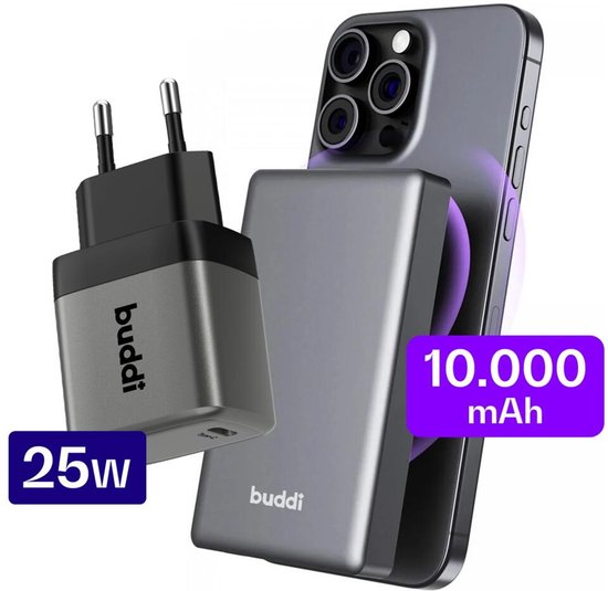 Buddi Connect - 10.000 mAh Magnetische Draadloze Powerbank met Buddi Power 25W Oplader... | bol