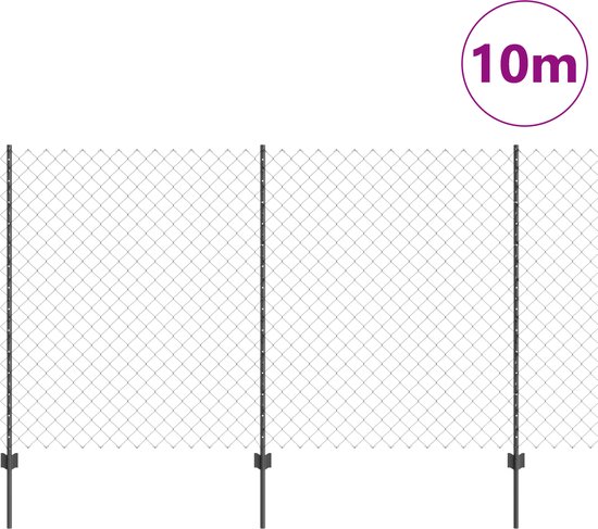 vidaXL - Kettinglinkomheining - met - 20 - U - Palen - Grijs - 1.4x10 ...