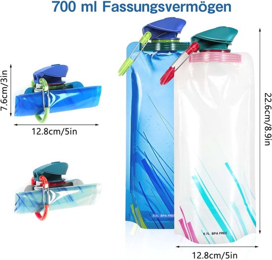 Opvouwbare waterflessen 700 ml 2 stuks - Flexibel en herbruikbaar ...