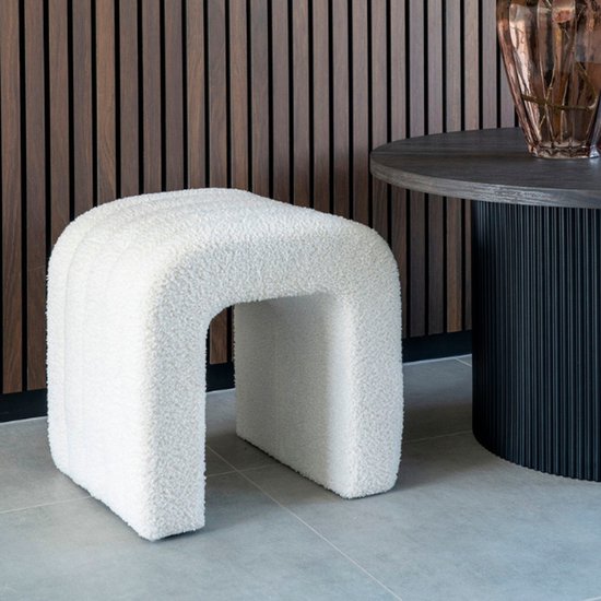 Witte Bouclé Poef - Comfortabel en Stijlvol 41x36,5 cm | bol