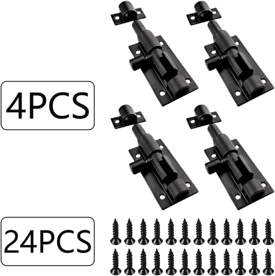 Deurgrendel zwart 4 stuks - schuifvergrendeling veiligheidsdeurgrendel ...