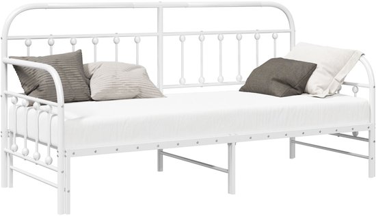 vidaXL - Dagbedframe - met - Uittrekbed - Wit - 75x190 - cm - Staal | bol