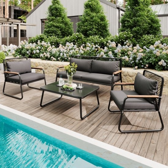 Tuin loungeset, bank-tafelset voor 4 personen met gegalvaniseerd ...