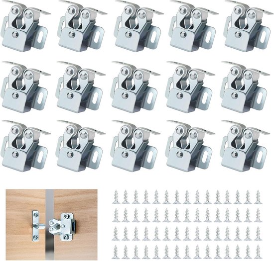 15pcs Double Roller Snapper Cabinet Closure with Screws - Wardrobe Door ...