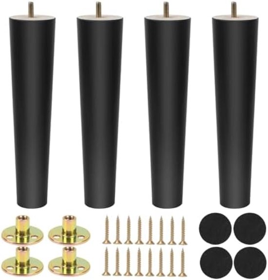 PolkaHome 4 stuks 25 cm houten meubelpoten, conisch ijzeren ontwerp ...