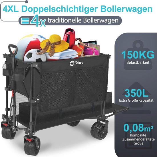 Opvouwbare handkar 350L met extra brede banden - 150KG capaciteit ...