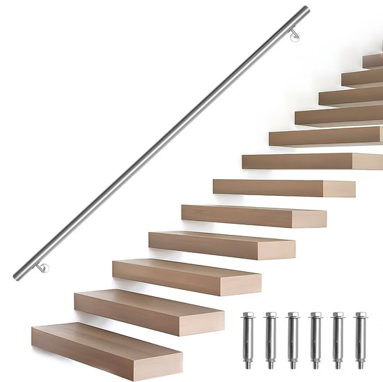 Trapleuning 180 cm Ø 42 mm Roestvrij staal leuning zilver reling ...