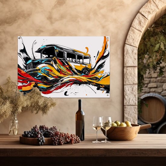 Vintage bus met abstracte kleuren - Bus tuinprints - Tuinschilderij ...