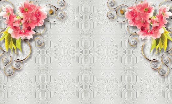 Fotobehang - Vlies Behang - Wit Ornament met Bloemen - 416 x 290 cm | bol