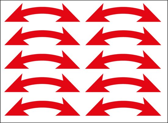 Pijl sticker draairichting links rechts, rood 45 x 11 mm - 10 per vel ...