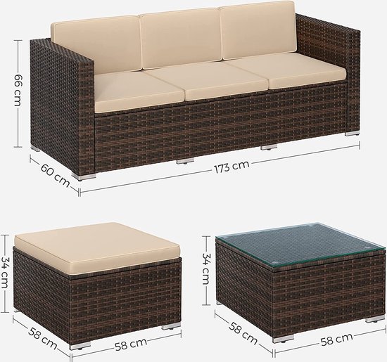 Tuinmeubelset Joann - 5 stuks - Gemaakt van Poly Rotan - Handgeweven ...