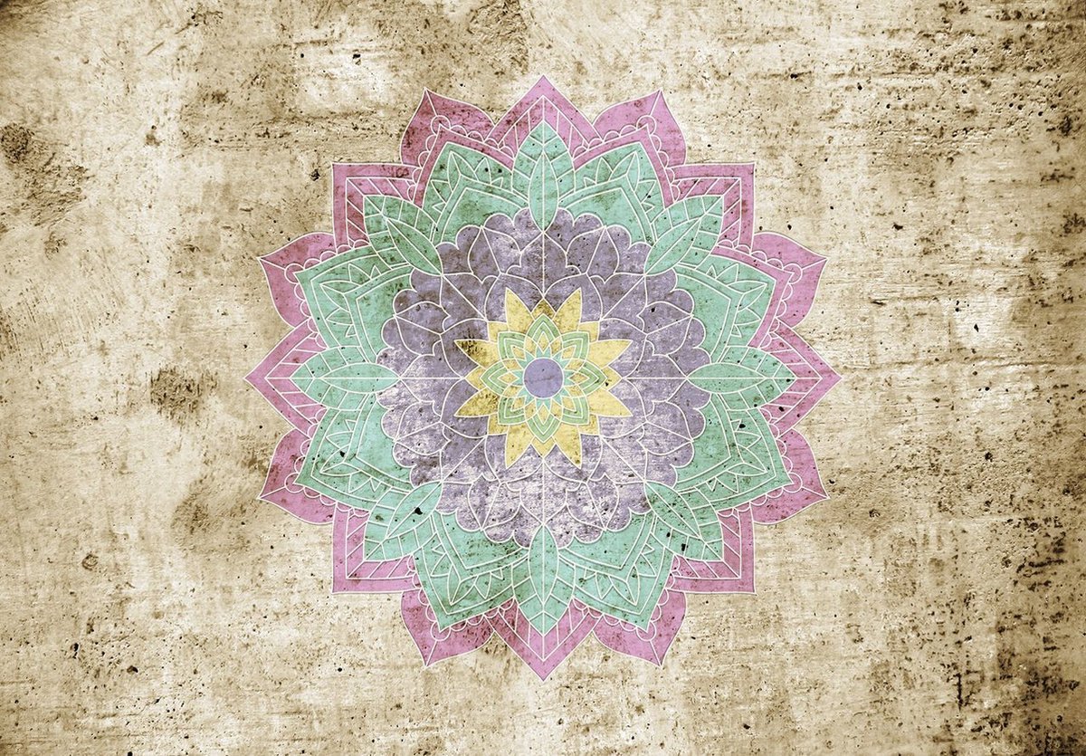 Fotobehang - Vlies Behang - Mandala op Betonnen Muur - 312 x 219 cm | bol