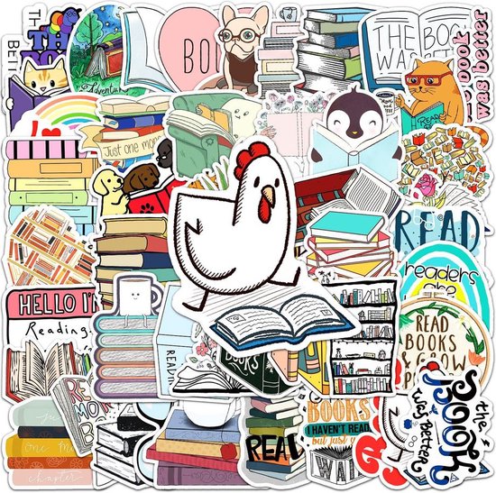 50 stickers Boeken/Bibiliotheek/Lezen/Boekenwurm Decoratiestickers ...