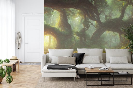 Fotobehang Amazing Fantastic Curved Forest. Forest Landscape Of Trees ...