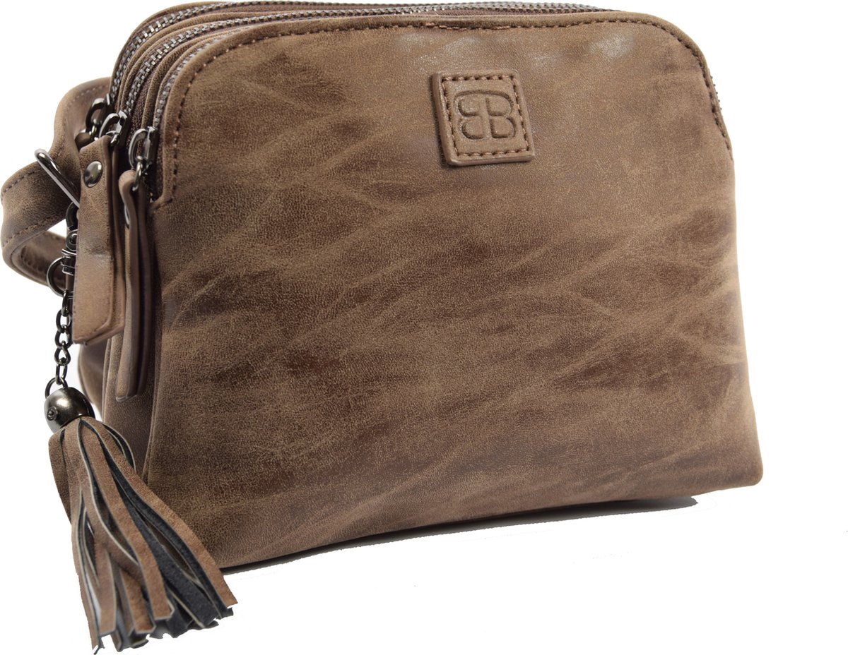 Bicky Bernard Schoudertas bruin met 3 ritsen - tas - tassen ...