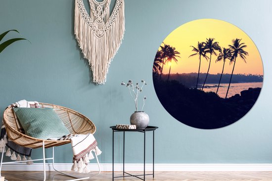 WallCircle - Muurstickers - Behangcirkel - Zee - Palmboom - Avond - Landschap -... | bol.com