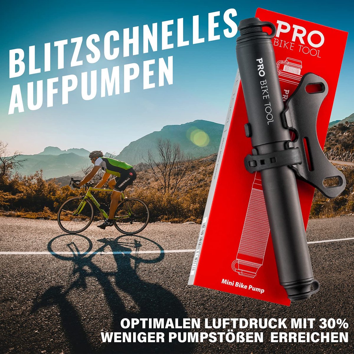 Mini Fietspomp met Manometer voor Presta & Schrader Ventielen - Hoge Druk tot 6.9 Bar... | bol