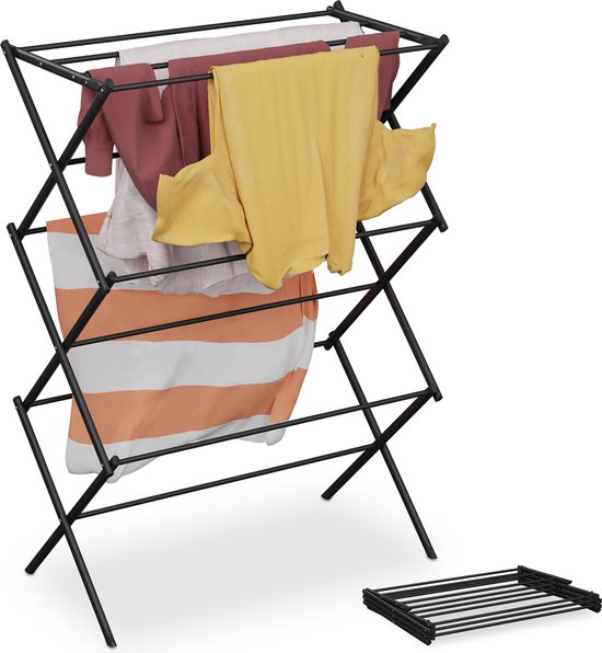 inklapbaar wasrek - 104 x 73 x 38 cm - 11 stangen - metaal - zwart | bol