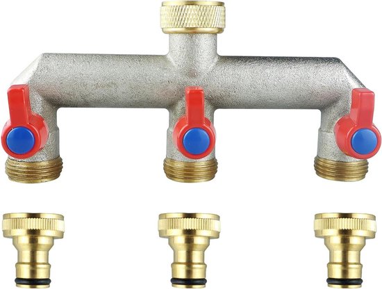 3-weg messing waterverdeler met 3/4" kraan - verdeelsleutel | bol