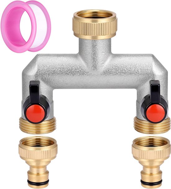 Messing 2-weg kraanwaterverdeler voor 2 apparaten - tuinslangen - 3/4 inch met kogelkraan | bol