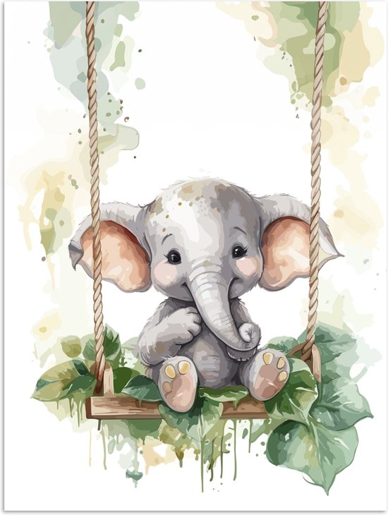 Poster 60x80 cm - Olifant - Dier - Kinderen - Jungle - Kinderkamer ...