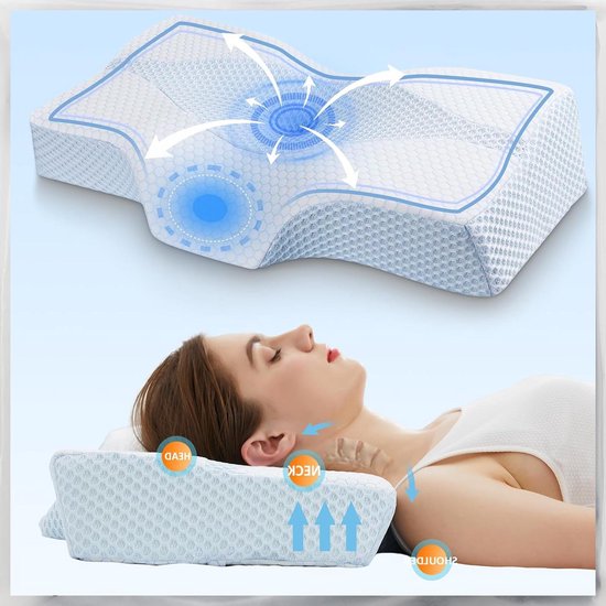 Traagschuim hoofdkussen voor nekpijnverlichting - orthopedisch kussen - ergonomisch... | bol