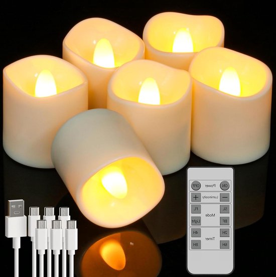 Led Kaarsen met Bewegende Vlam Oplaadbaar en Afstandsbediening - Set ...
