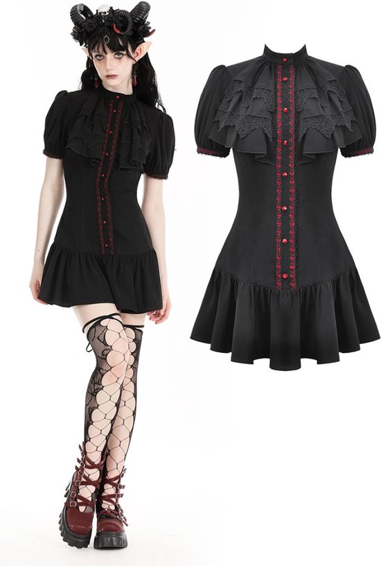 Dark in Love - Gothic pleated collar blood-like crystal buttons Korte ...