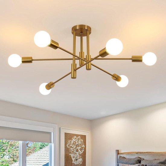 Hanglamp 6 lampen E27-fitting moderne gouden plafondlamp industriële ...
