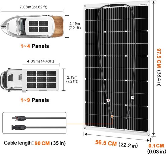 Flexibel 100W Zonnepaneel 18V voor Camper, Tent, Auto en Boot ...